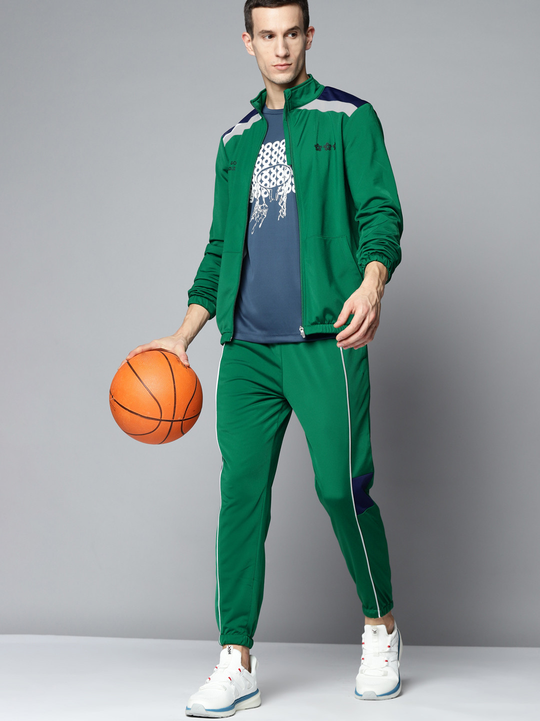 Buy HRX By Hrithik Roshan Men Green Solid Basketball Tracksuit With ...