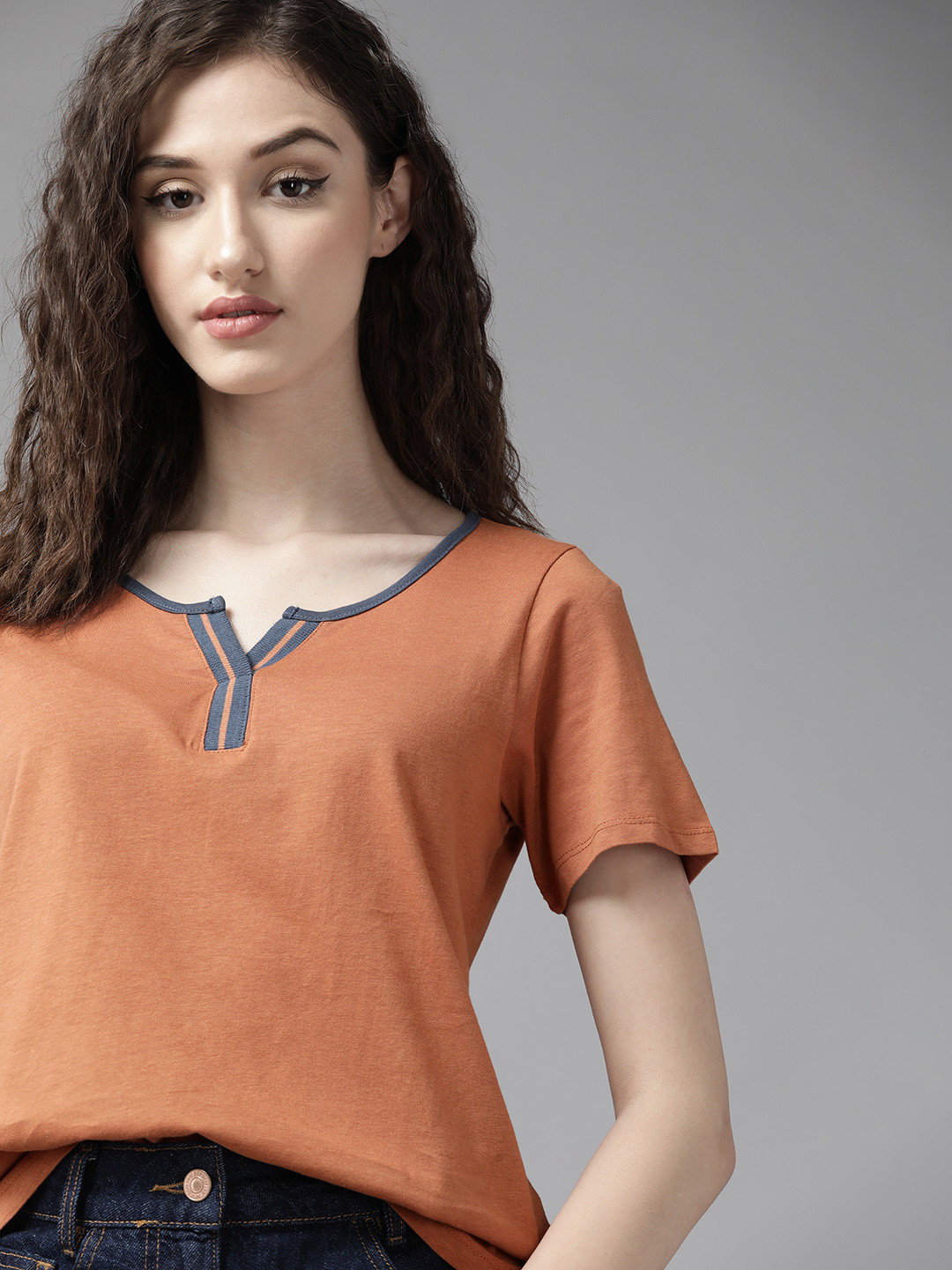 Buy The Roadster Lifestyle Co. Women Rust Orange Solid Pure Cotton ...