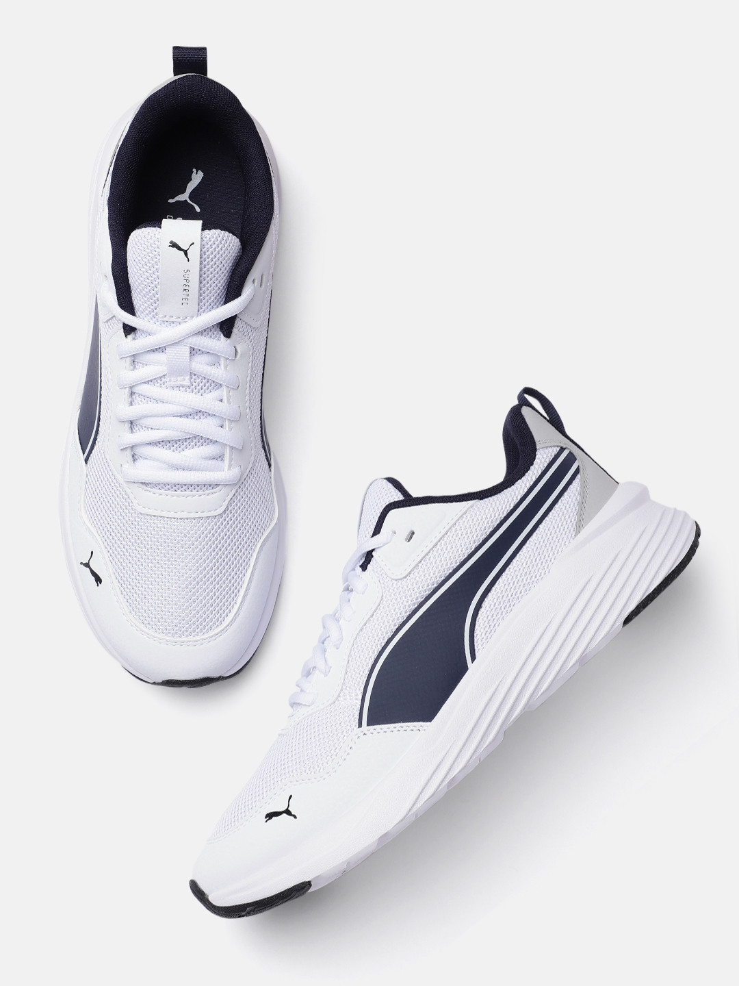 Buy Puma Unisex White & Navy Blue Supertec Zero Colourblocked Sneakers ...