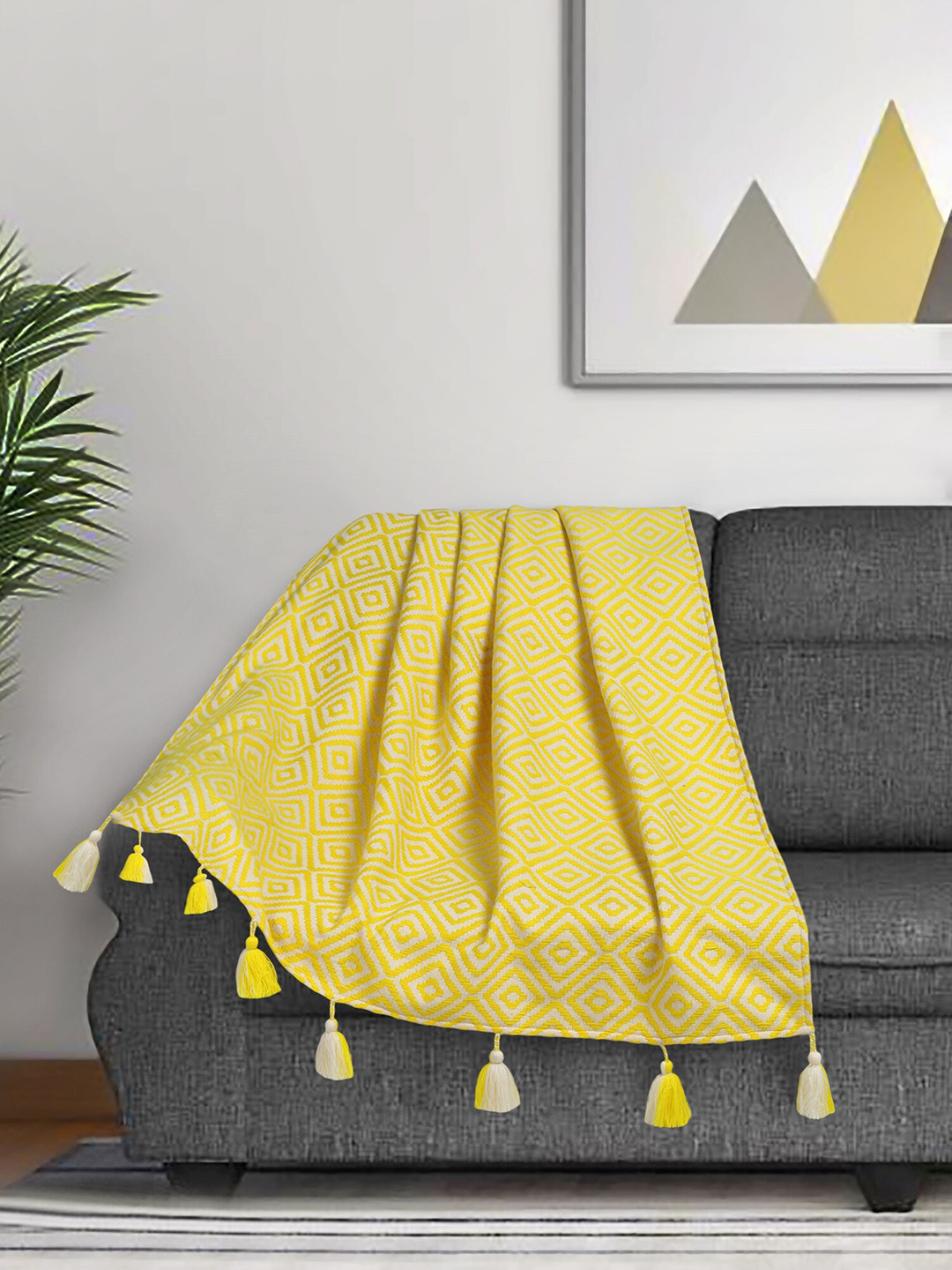 Buy Mezposh Yellow & White Geometric Printed Sofa Throw - Throws for ...