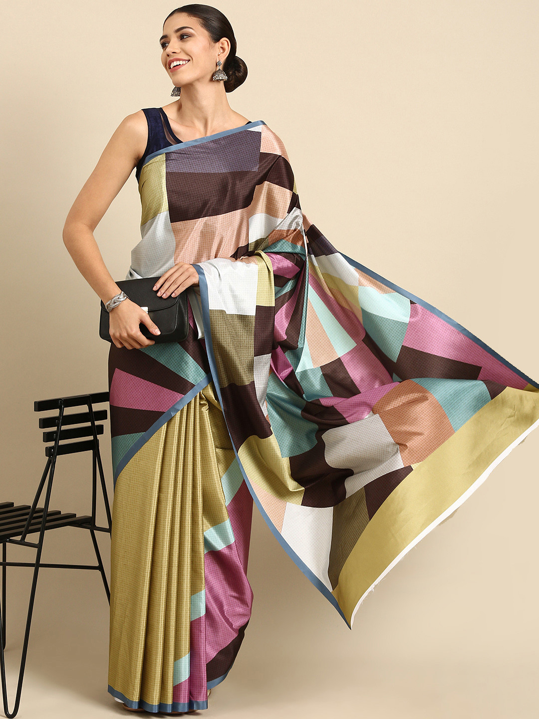 Buy Anouk Multicoloured Abstract Print Pure Mysore Silk Saree - Sarees ...