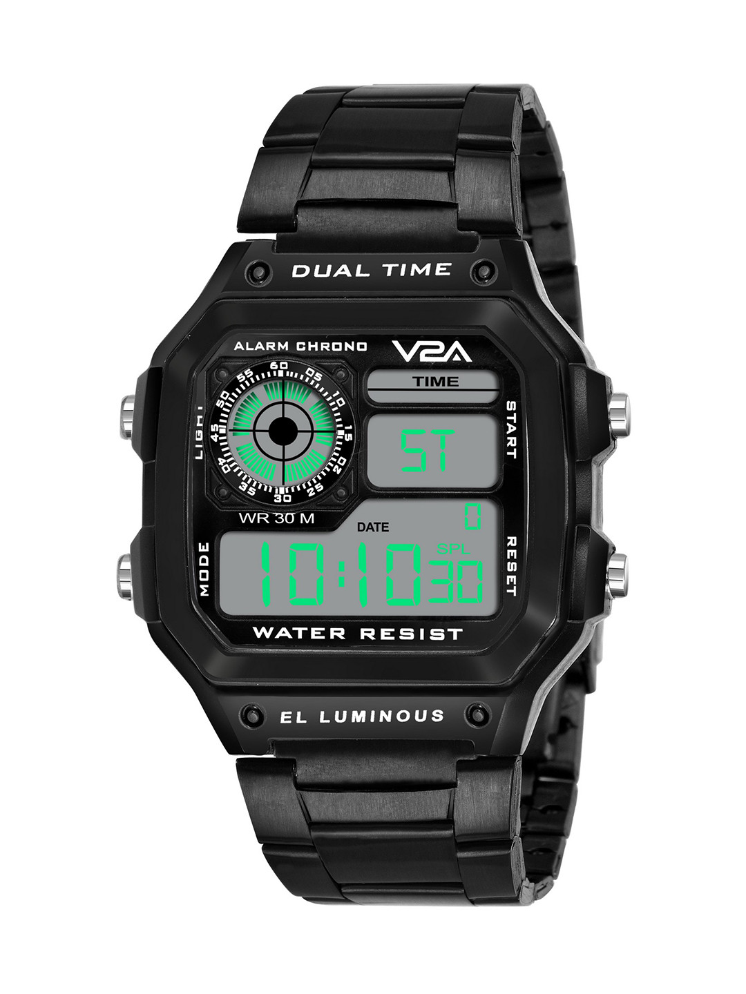 Buy V2A Men Black Patterned Dial & Black Steel Straps Digital Multi ...