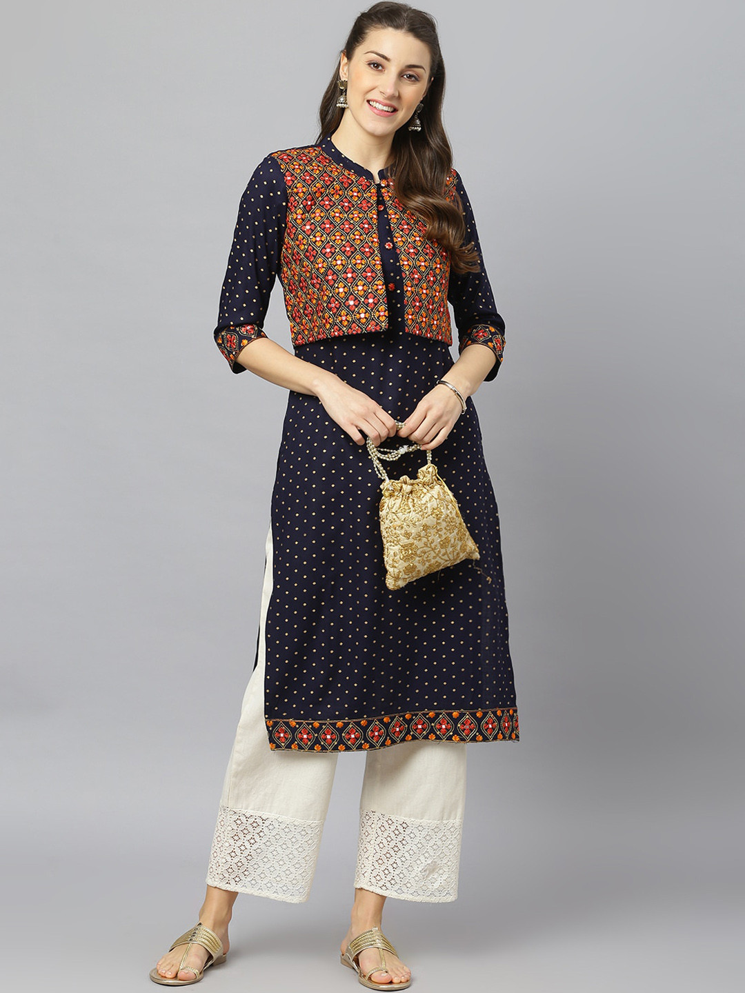 Buy FASHION DEPTH Women Blue Ethnic Motifs Printed Kurta - Kurtas for ...