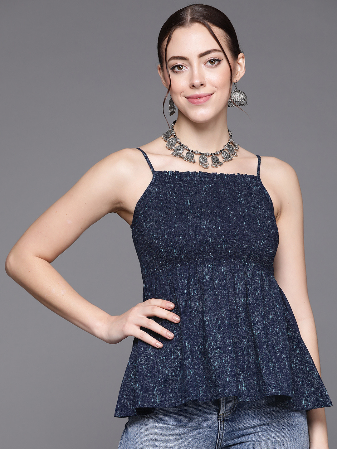 Buy Indo Era Navy Blue Indigo Peplum Top - Tops for Women 16950190 | Myntra