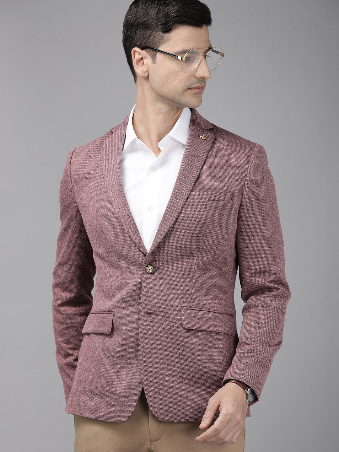 Buy Arrow Men Pink Self Design Single Breasted Casual Blazer - Blazers ...