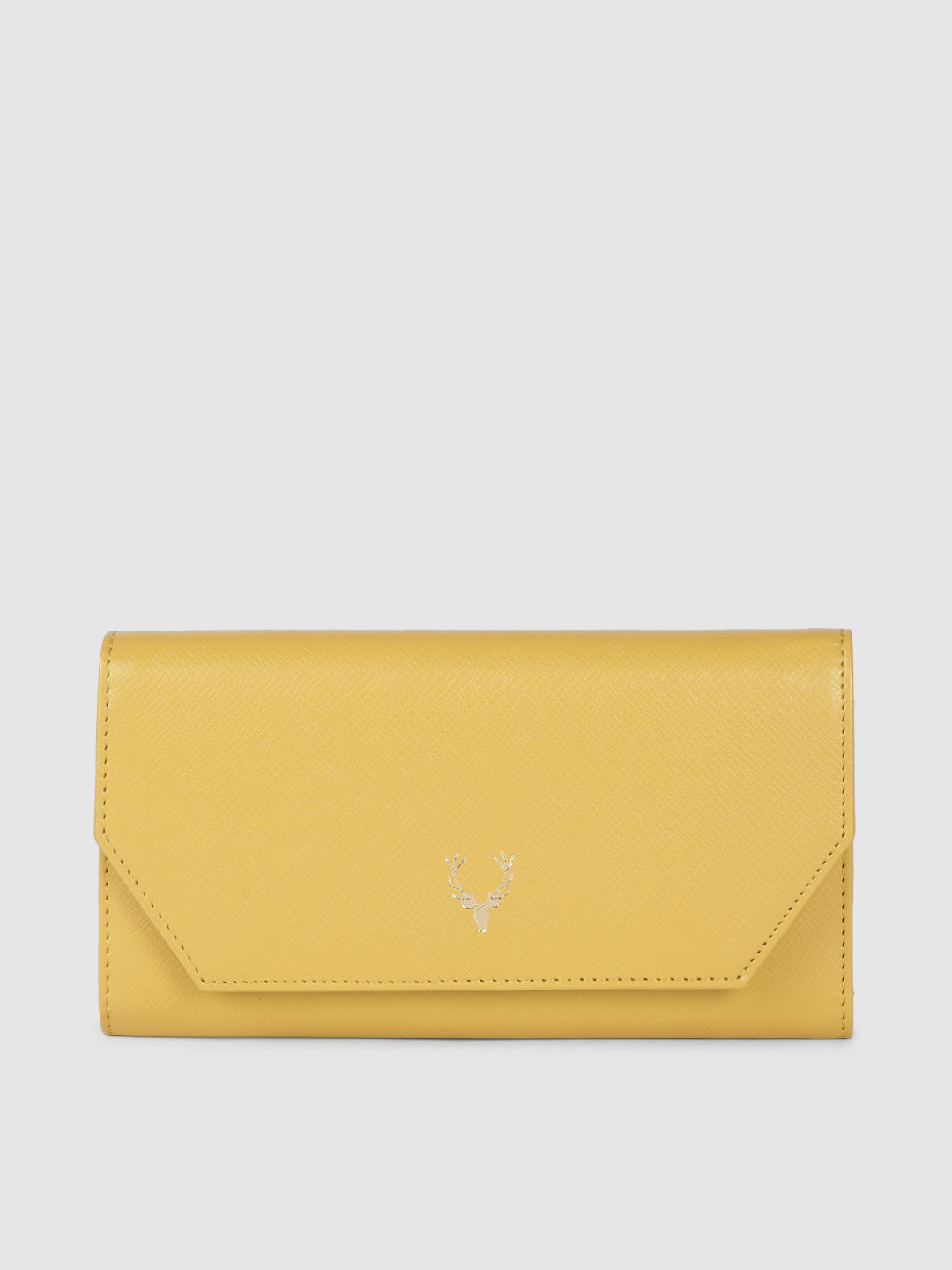 Buy Allen Solly Women Mustard Yellow Solid PU Three Fold Wallet ...