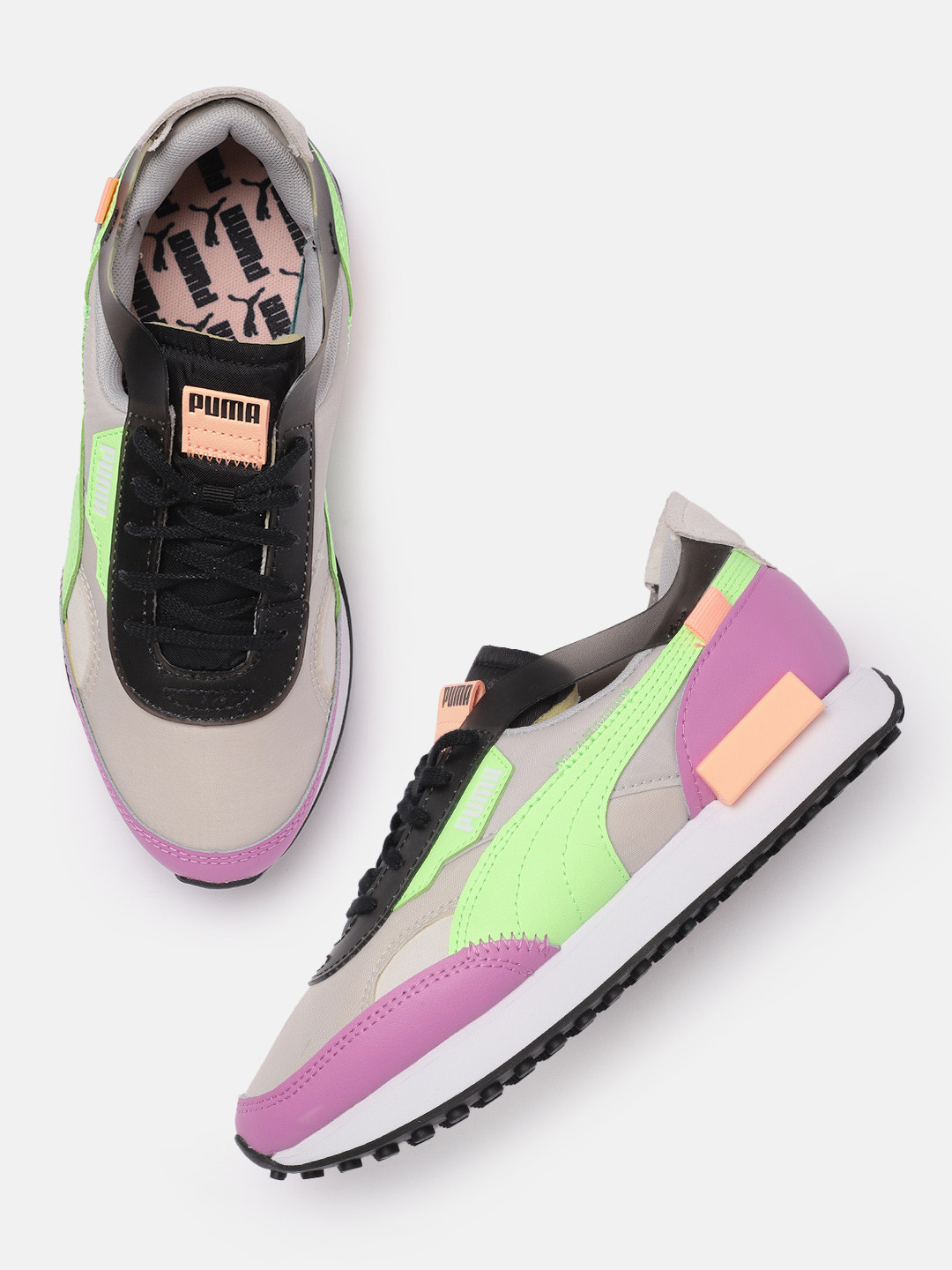 Buy Puma Women White & Green Colourblocked Future Rider Cut Out POP ...