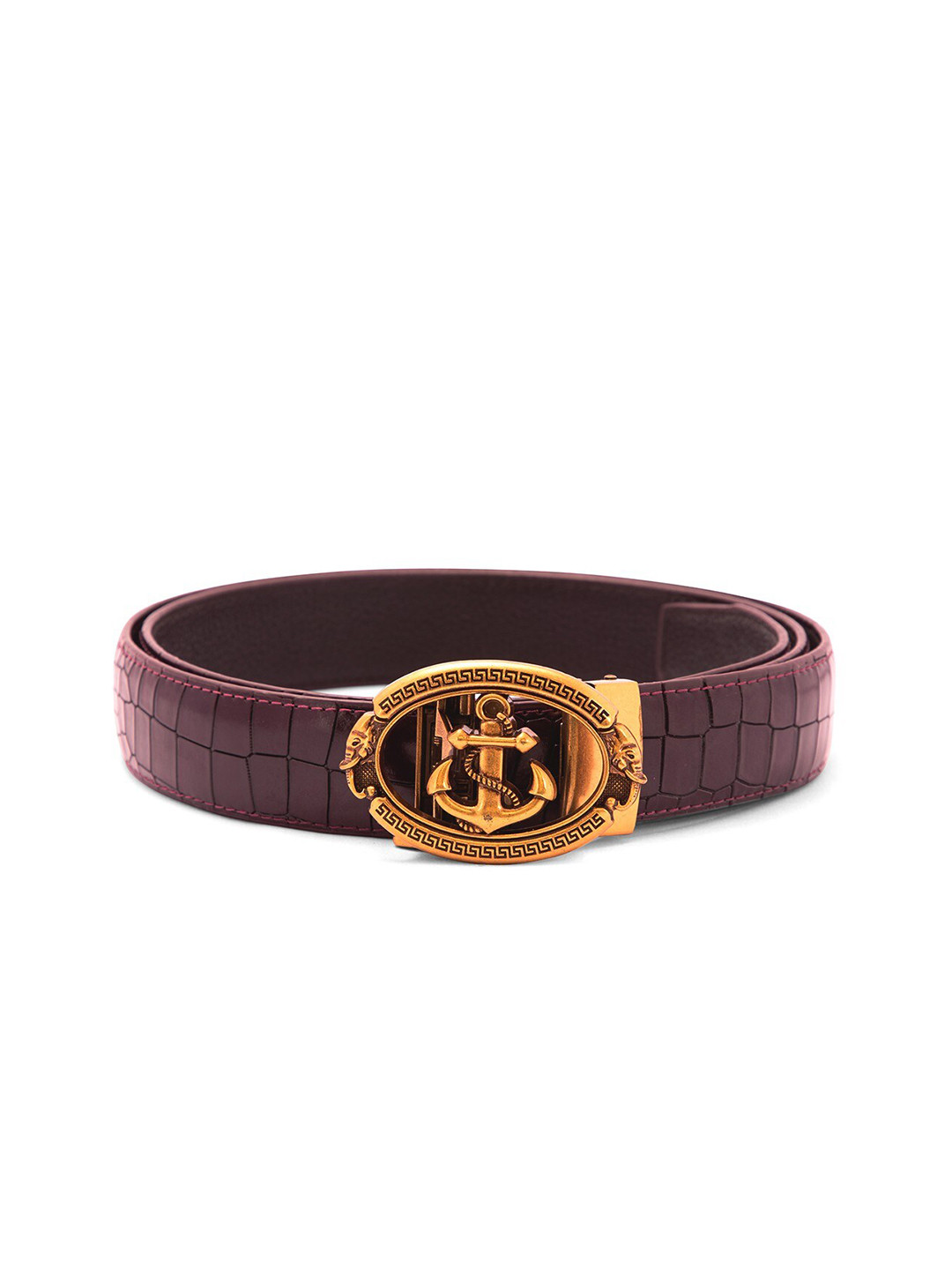 Buy BANGE Men Red Textured Bat Buckle Leather Belt - Belts for Men ...