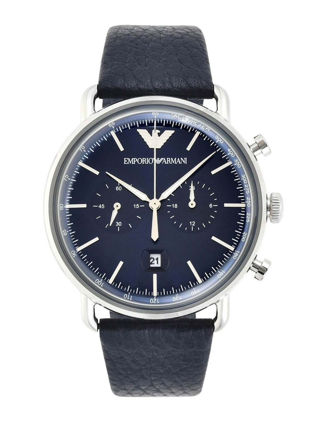 Buy Emporio Armani Men Navy Blue Dial & Blue Leather Textured Straps ...