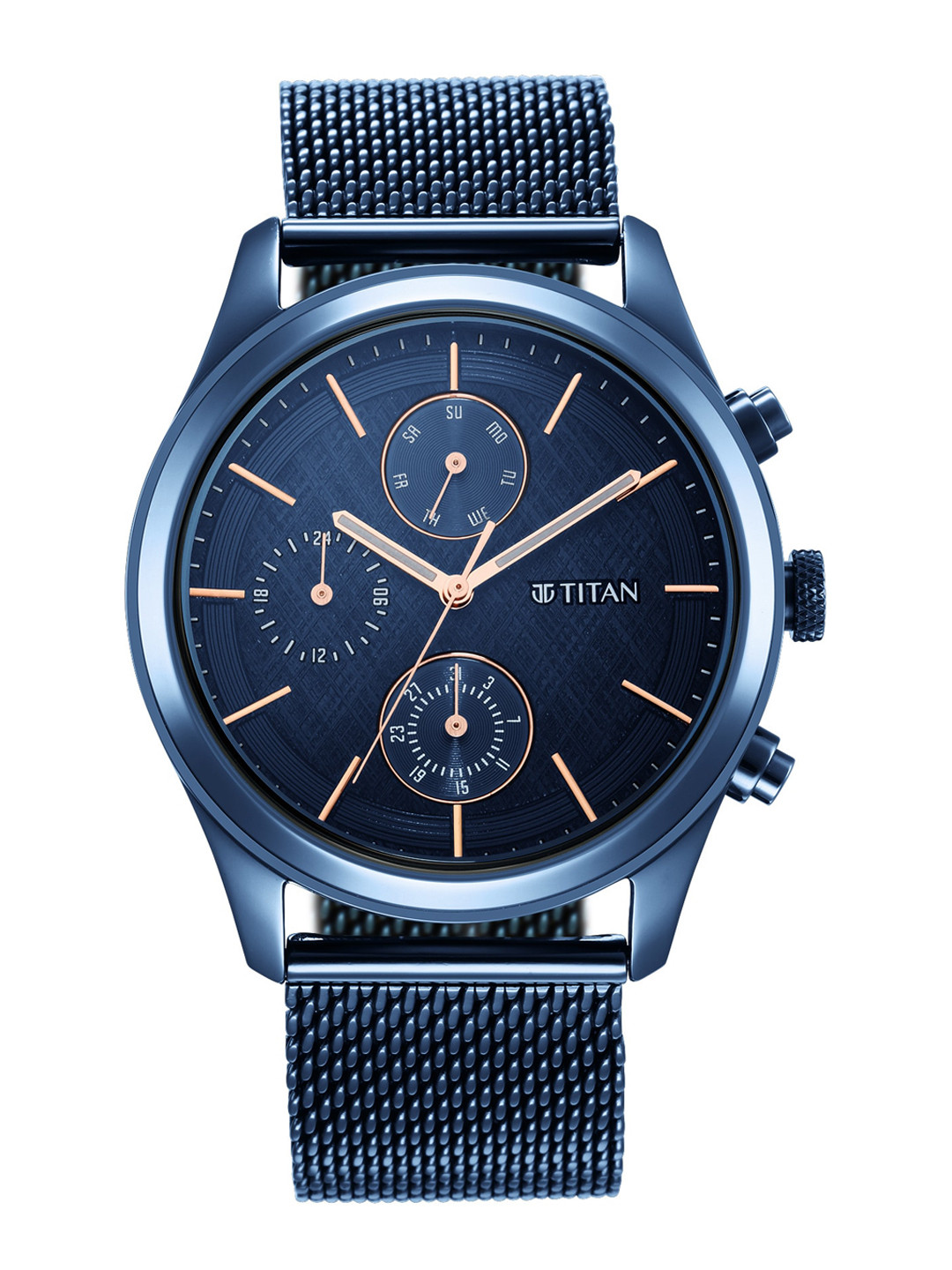 Buy Titan Men Blue Dial & Blue Stainless Steel Bracelet Style Straps ...
