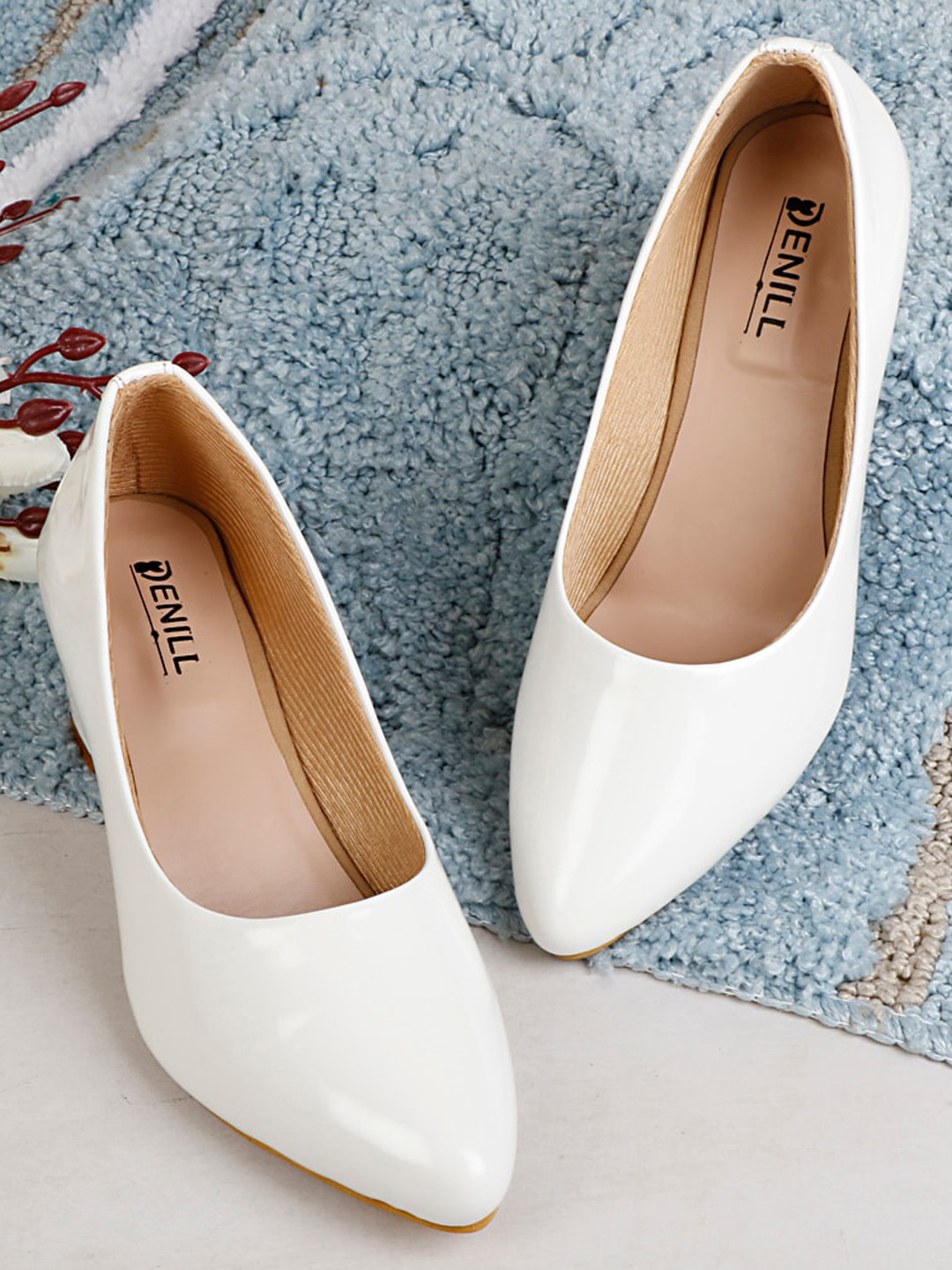 Buy Denill White Solid Pointed Toe Block Heel Pumps - Heels for Women ...