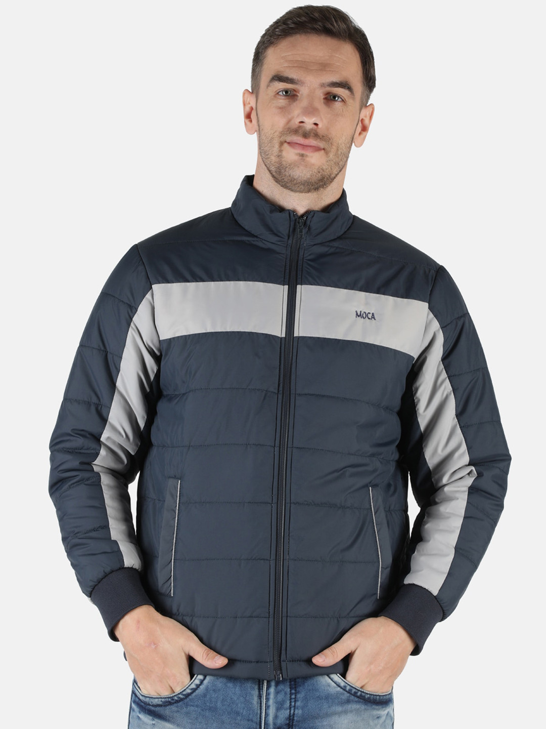 Buy Monte Carlo Men Navy Blue Colourblocked Lightweight Puffer Jacket ...