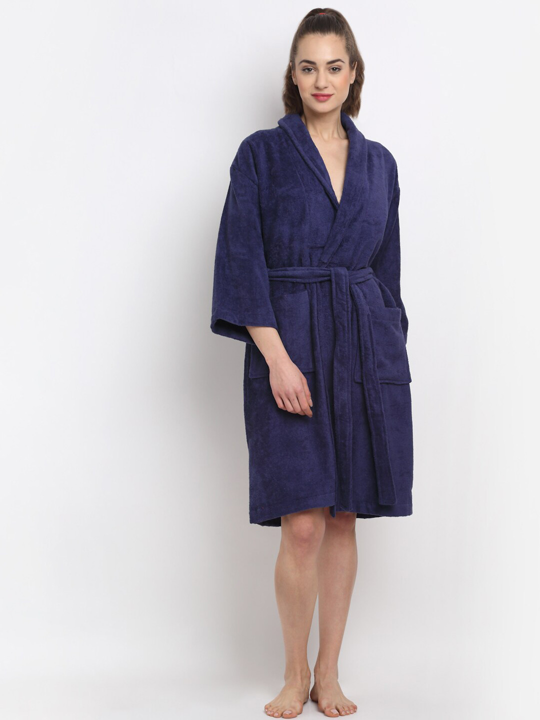 Buy Creeva Unisex Navy Blue Solid Bath Robe - Bath Robe for Unisex ...