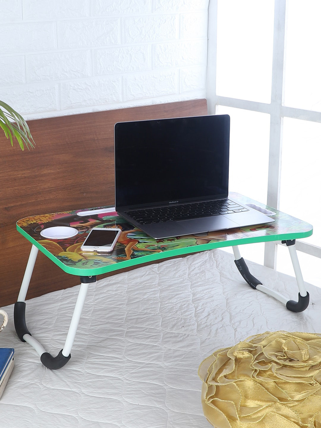 Buy CDI Multi Wooden Printed Laptop Table With Cup Holder - Laptop ...