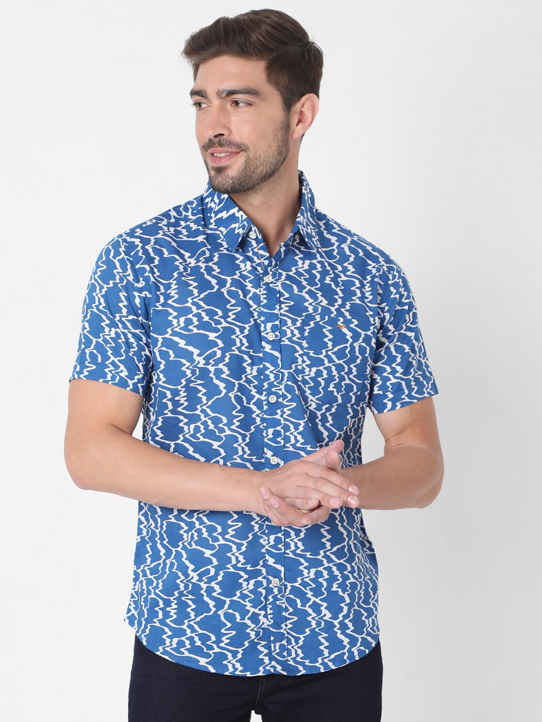 Buy Mufti Men Blue Slim Fit Floral Printed Casual Shirt - Shirts for ...