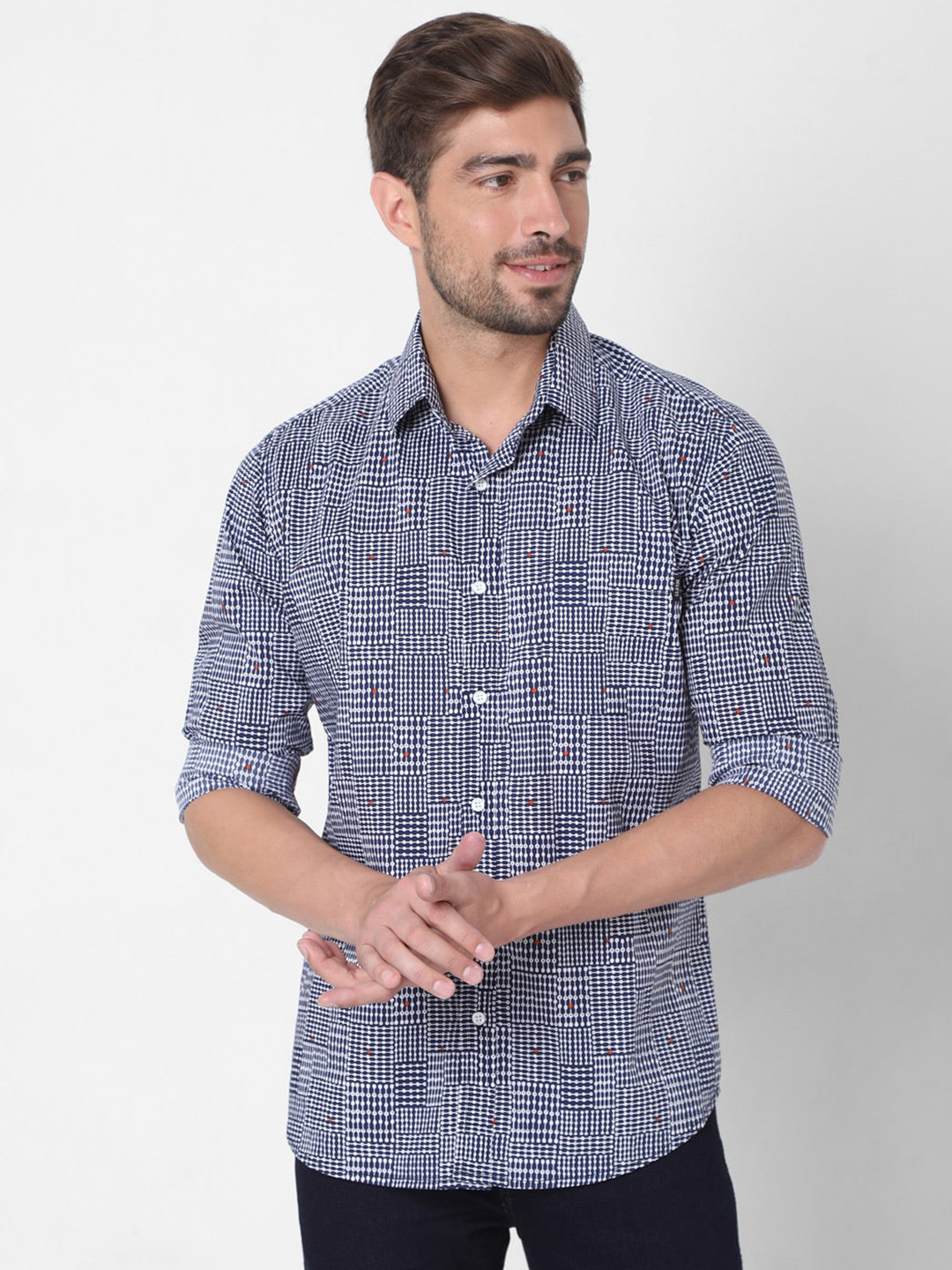 Buy Mufti Men Navy Blue Slim Fit Printed Cotton Casual Shirt - Shirts ...