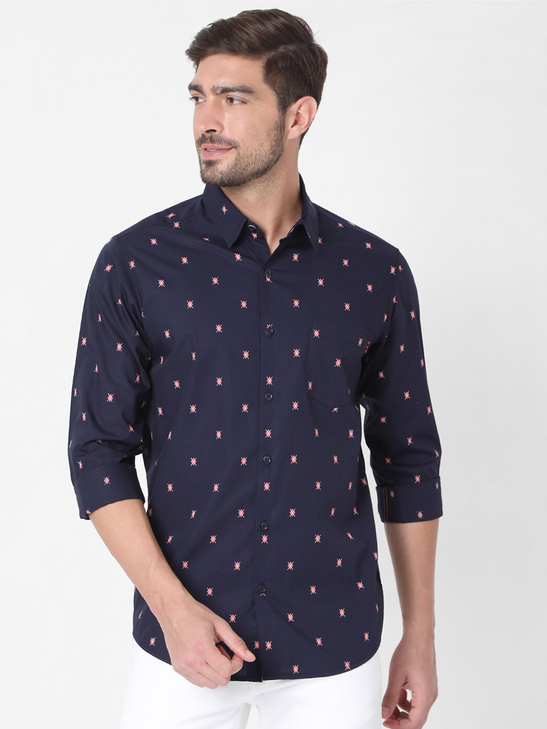 Buy Mufti Men Blue Slim Fit Printed Cotton Casual Shirt - Shirts for ...