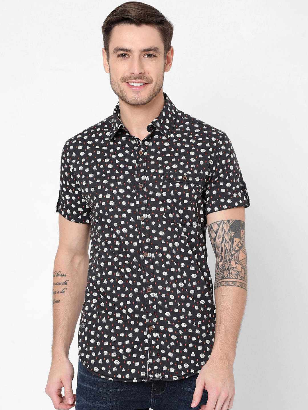 Buy Mufti Men Black Slim Fit Printed Casual Shirt - Shirts for Men ...