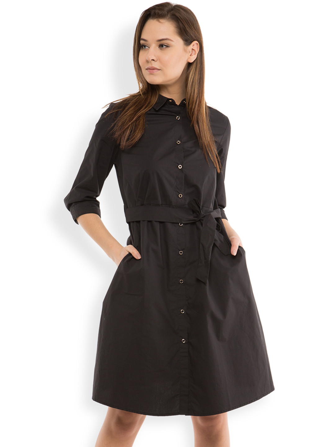 Buy Tokyo Talkies Women Black Solid Shirt Dress - Dresses for Women ...