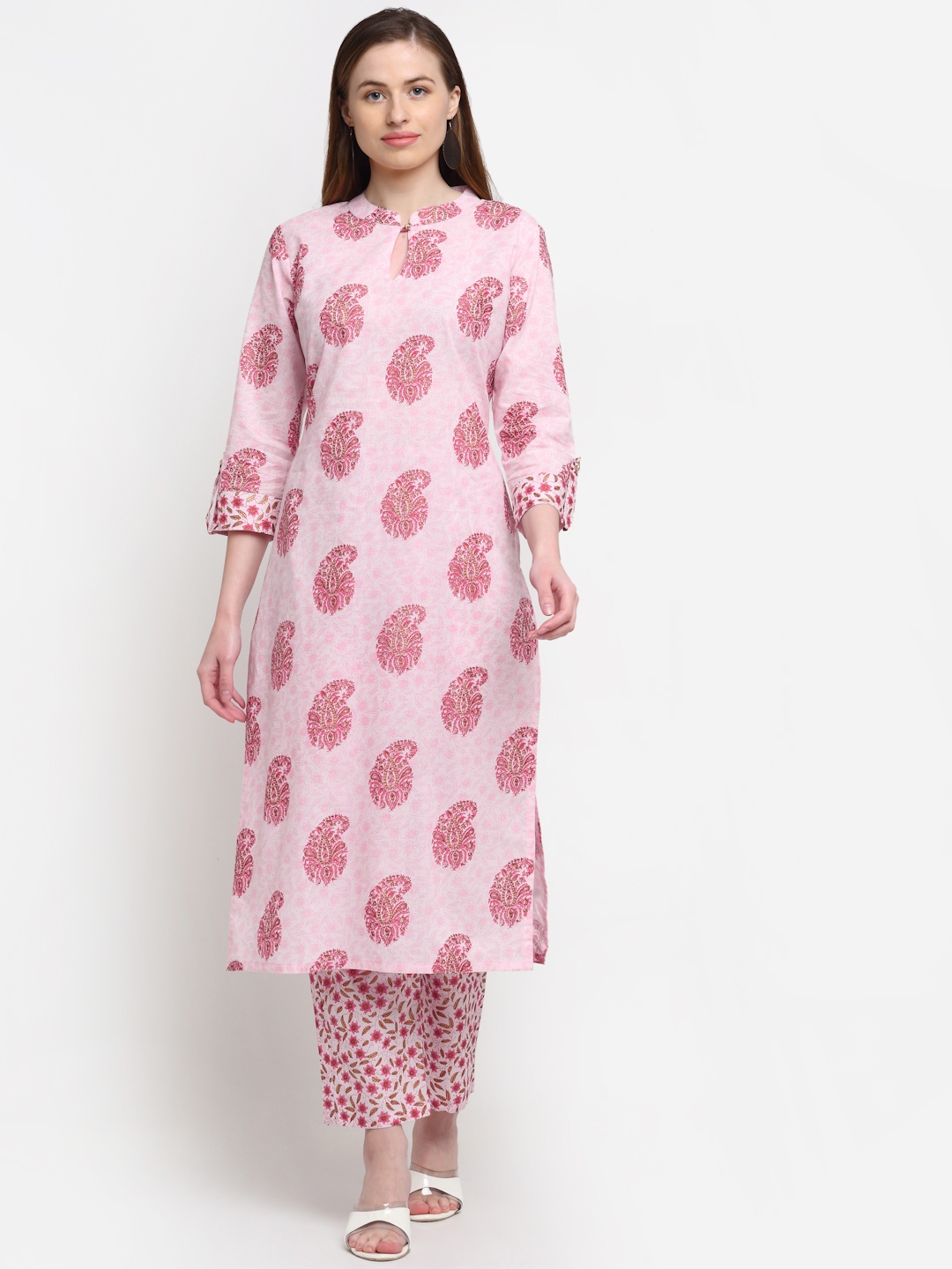 Buy Kalini Women Pink Ethnic Motifs Printed Pure Cotton Kurta With