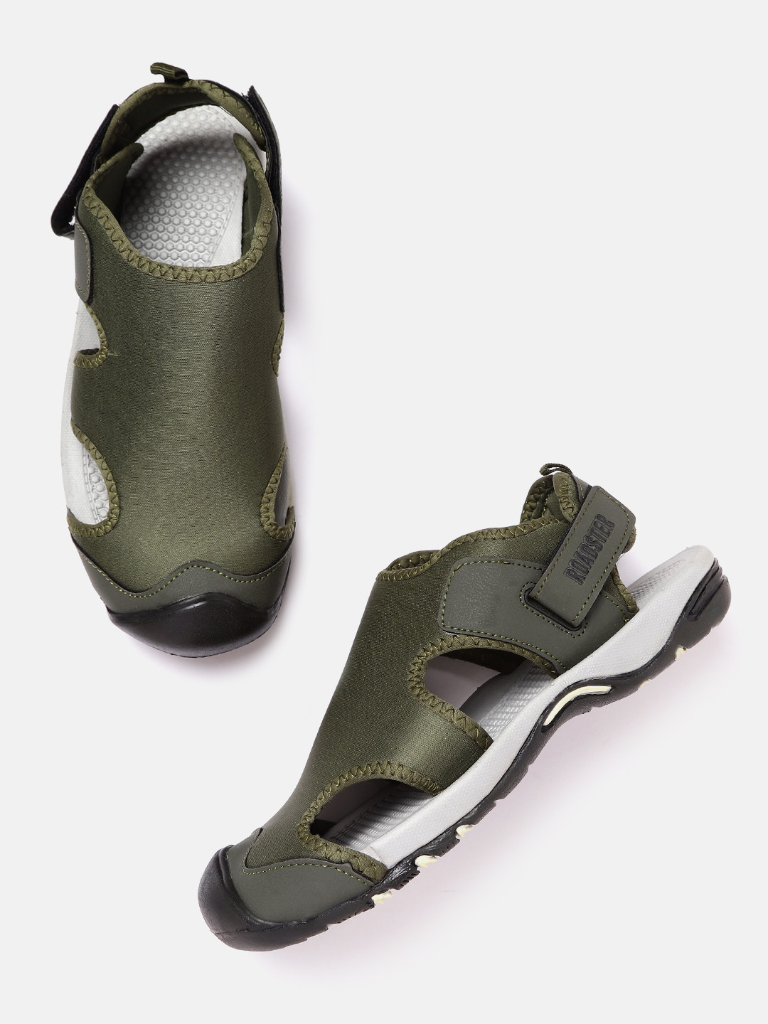 Buy Roadster Men Olive Green Solid Sports Sandals - Sandals for Men ...