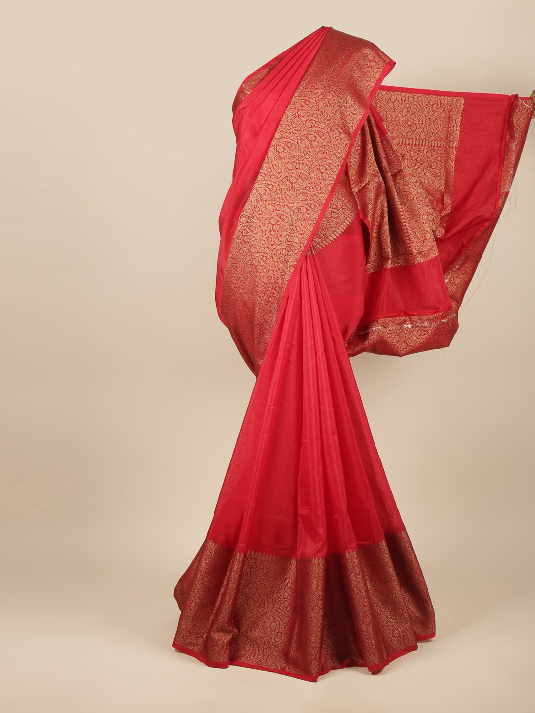 Buy Pothys Red & Gold Toned Zari Jute Silk Saree - Sarees for Women ...