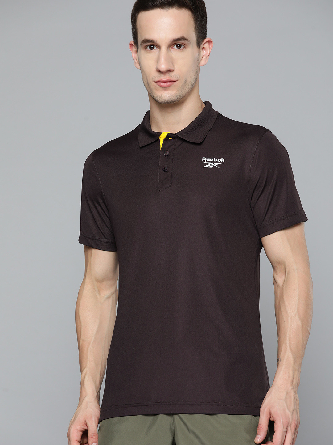 Buy Reebok Men Brown Solid Speedwick Training Polo Collar T Shirt ...