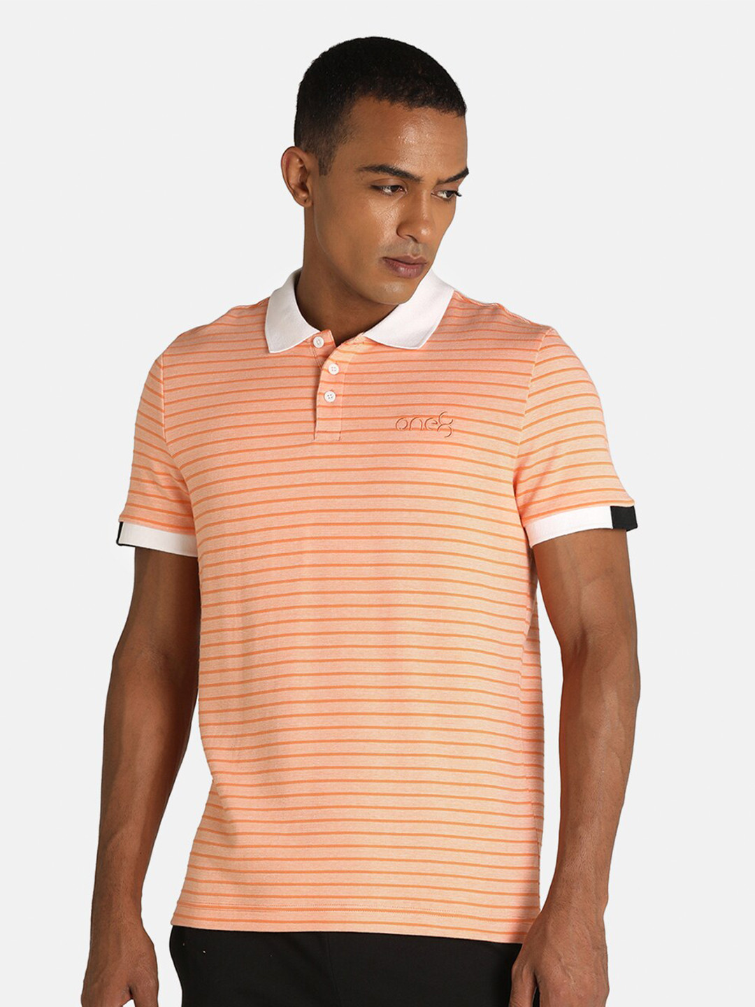 Buy Puma Men Orange Striped Polo Collar Slim Fit One8 Virat Kohli ...