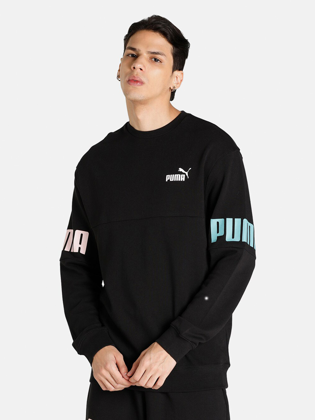 Buy Puma Men Black Power Colourblocked Regular Fit Printed Sweatshirt ...