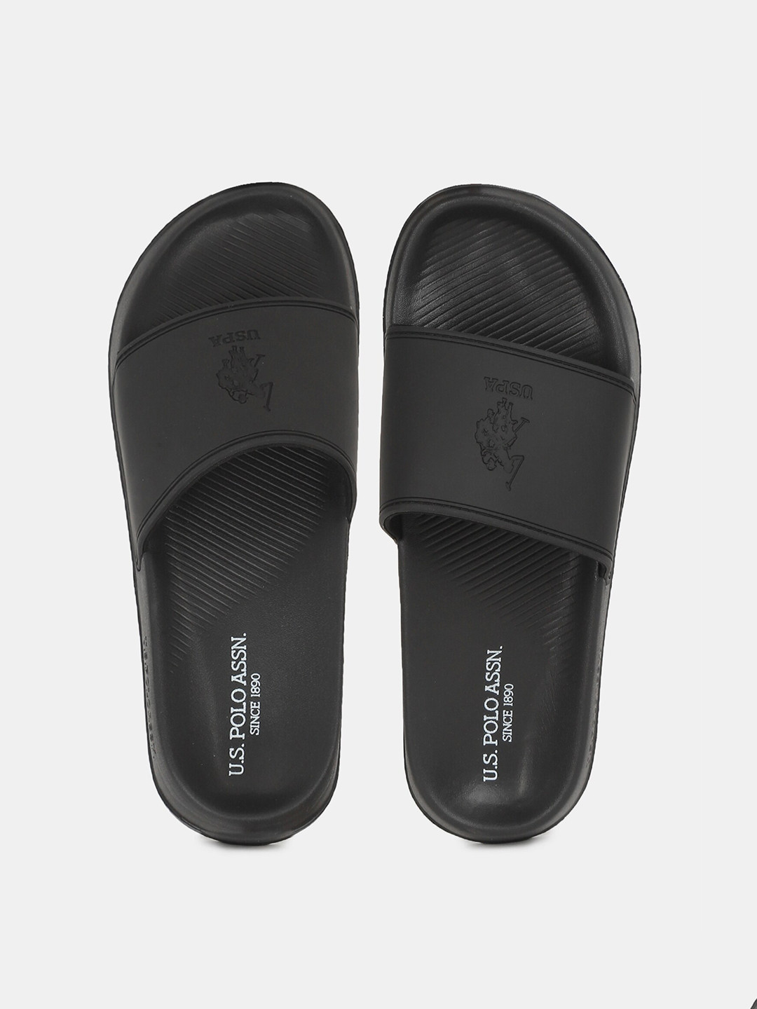 Buy U S Polo Assn Men Black & White Sliders - Flip Flops for Men ...