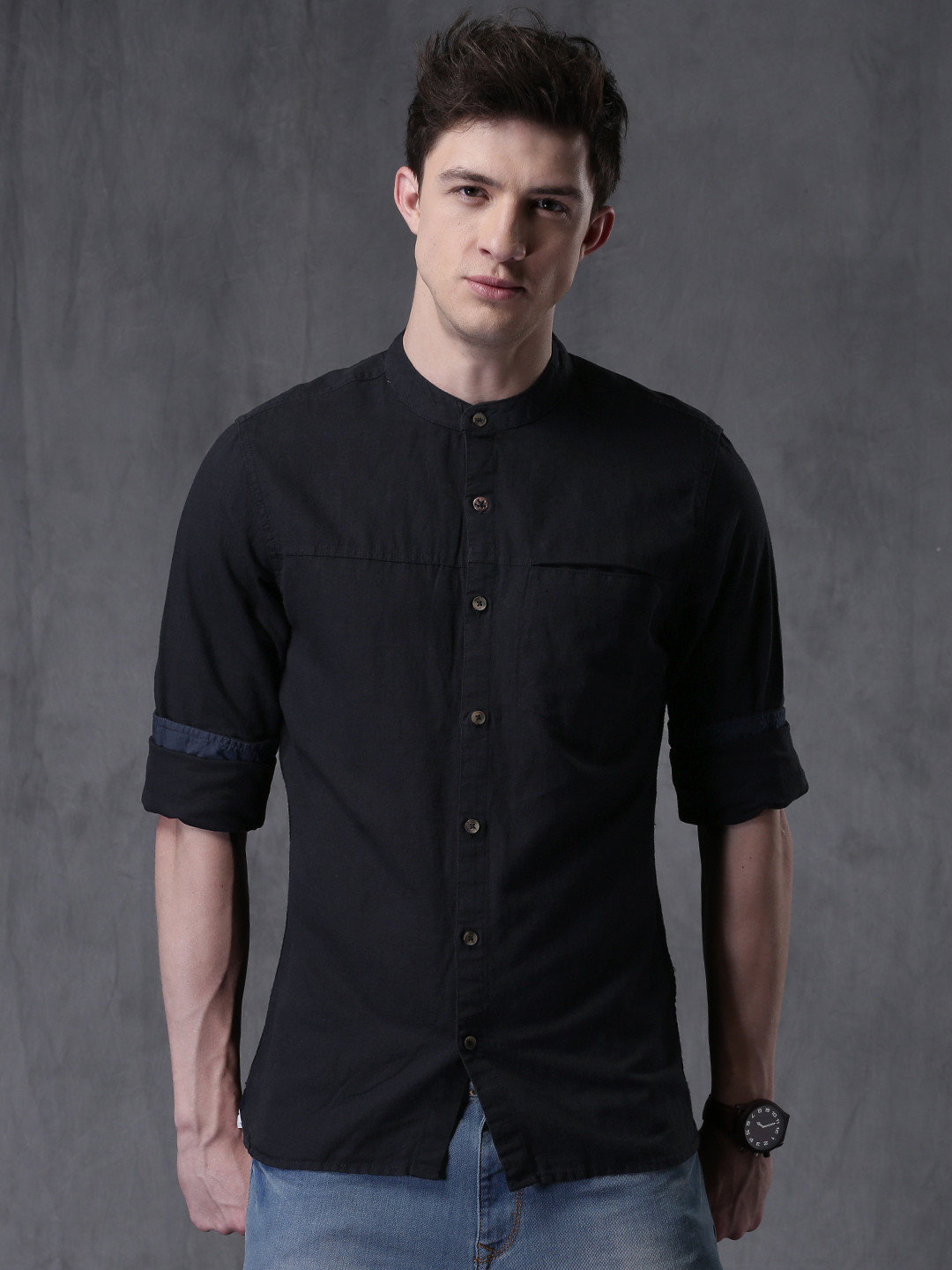 Buy WROGN Men Navy Solid Casual Shirt - Shirts for Men 1700759 | Myntra