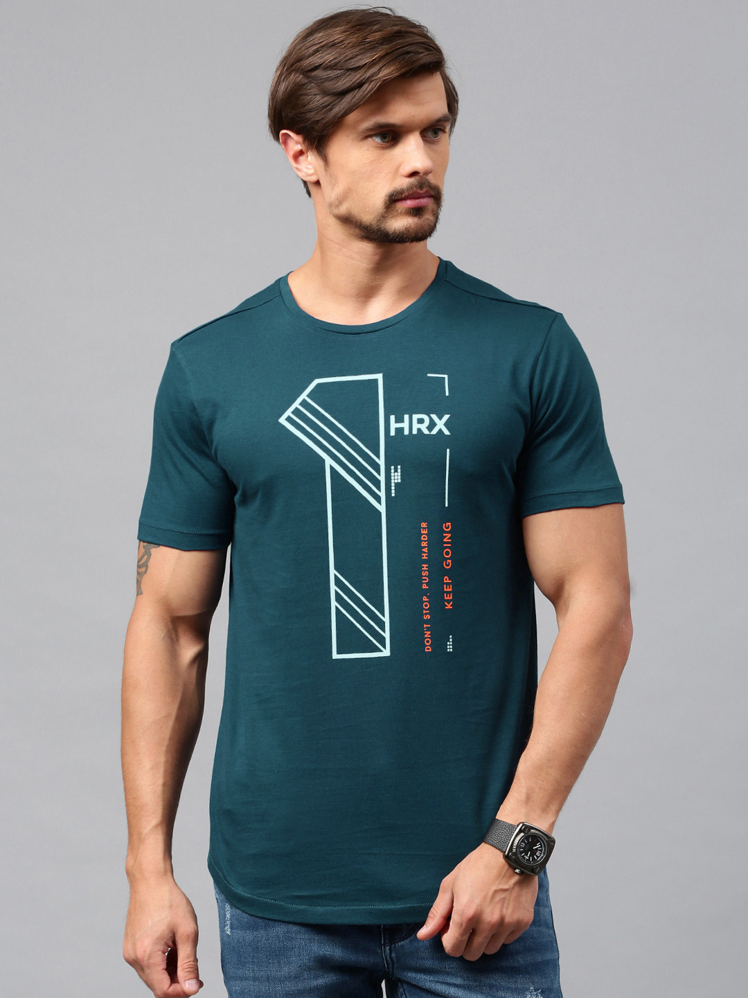 Buy HRX By Hrithik Roshan Men Blue Printed T Shirt - Tshirts for Men ...
