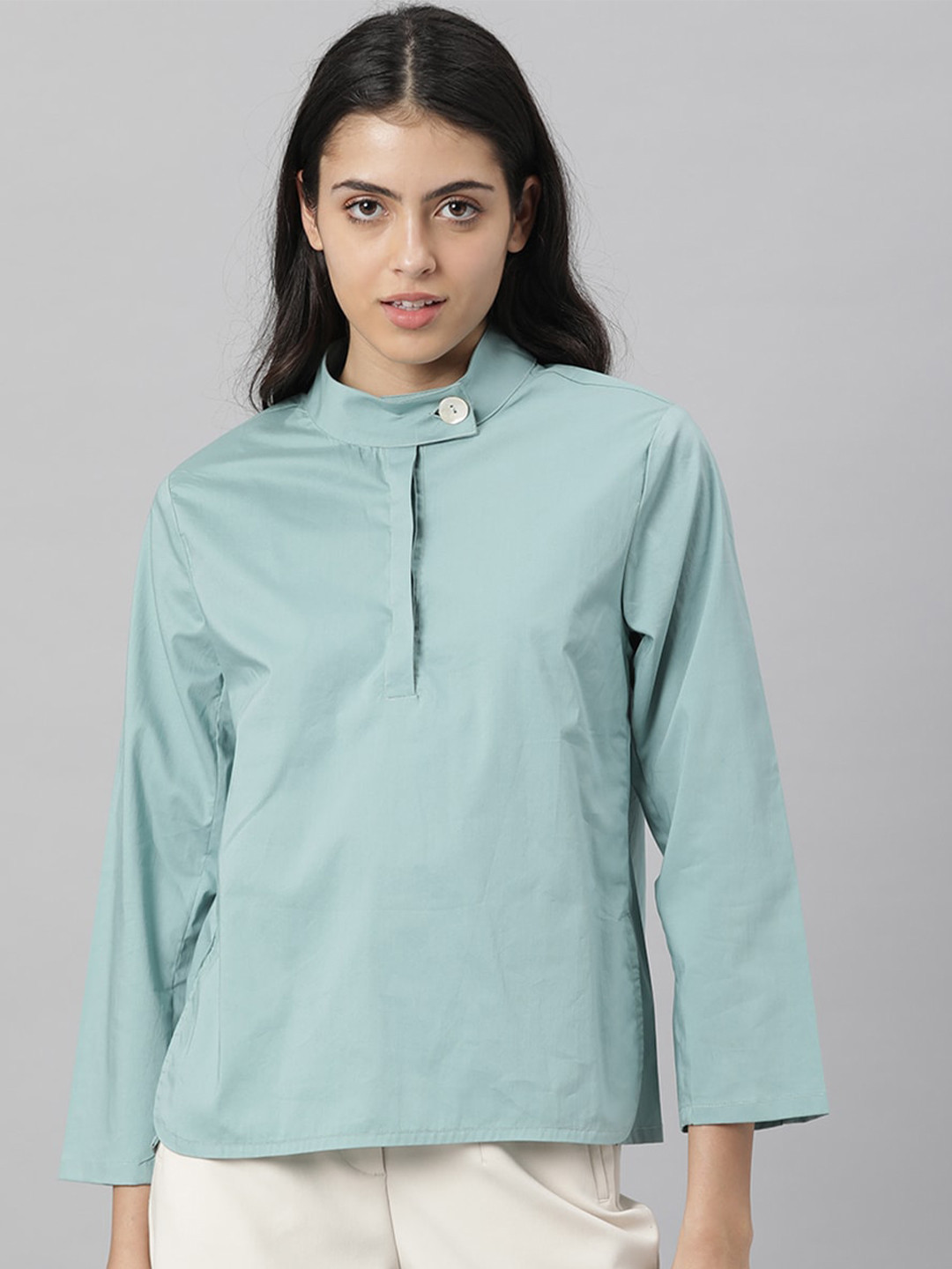 Buy RAREISM Green Cotton Shirt Style Top - Tops for Women 17010178 | Myntra