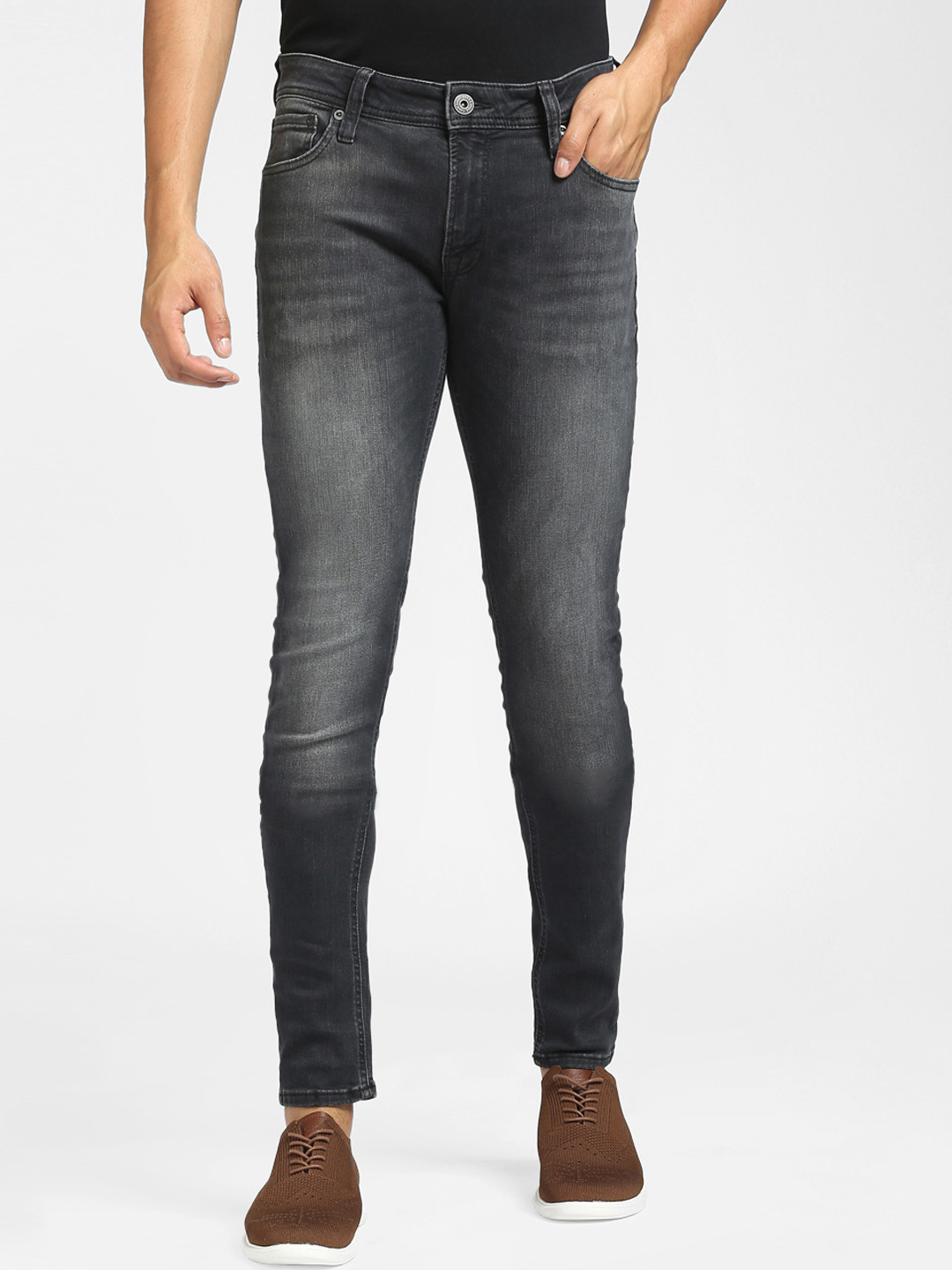 Buy Jack & Jones Men Black Low Rise Heavy Fade Stretchable Jeans ...