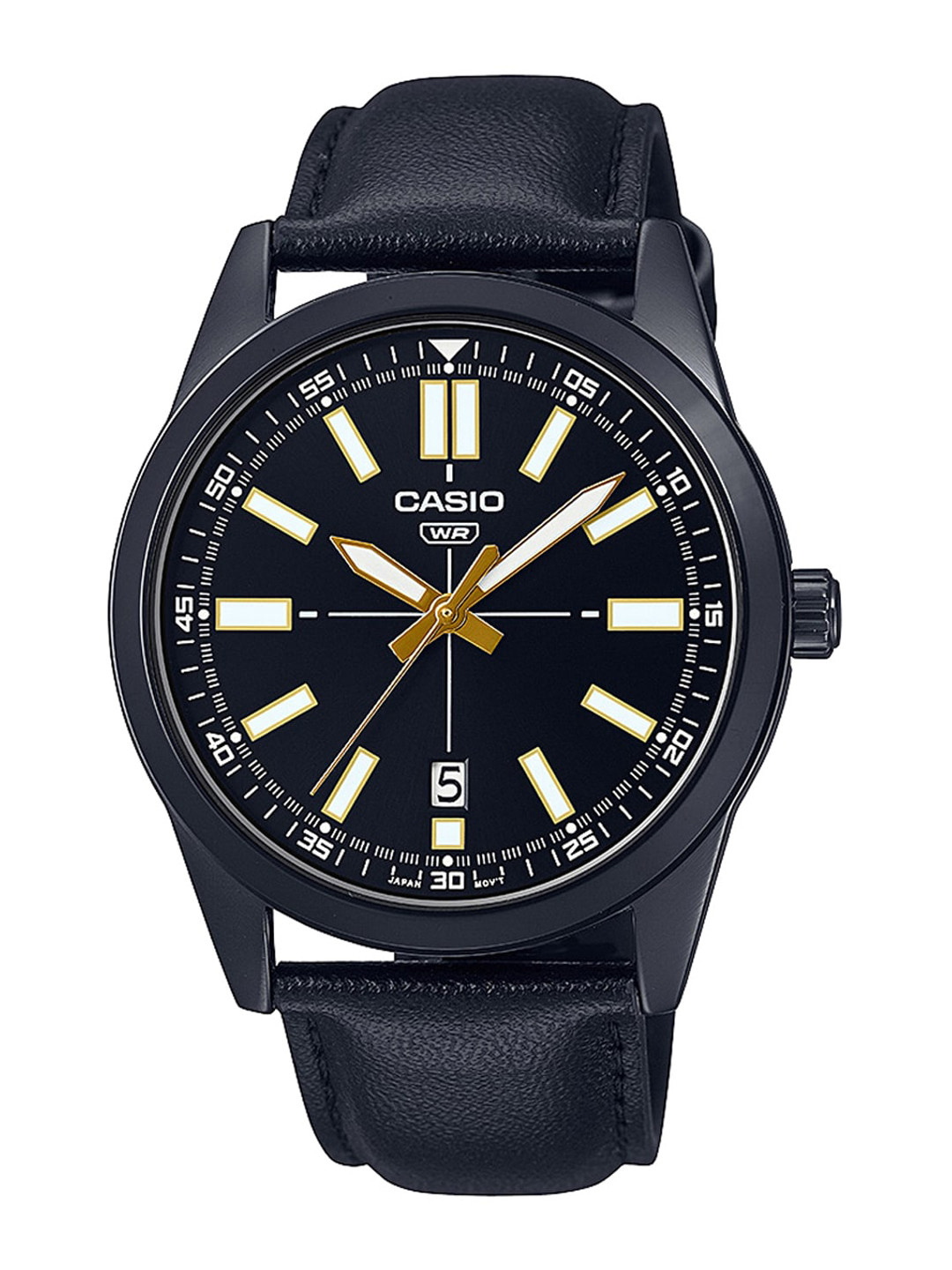 Buy CASIO Men Black Dial & Black Leather Cuff Straps Analogue Watch ...
