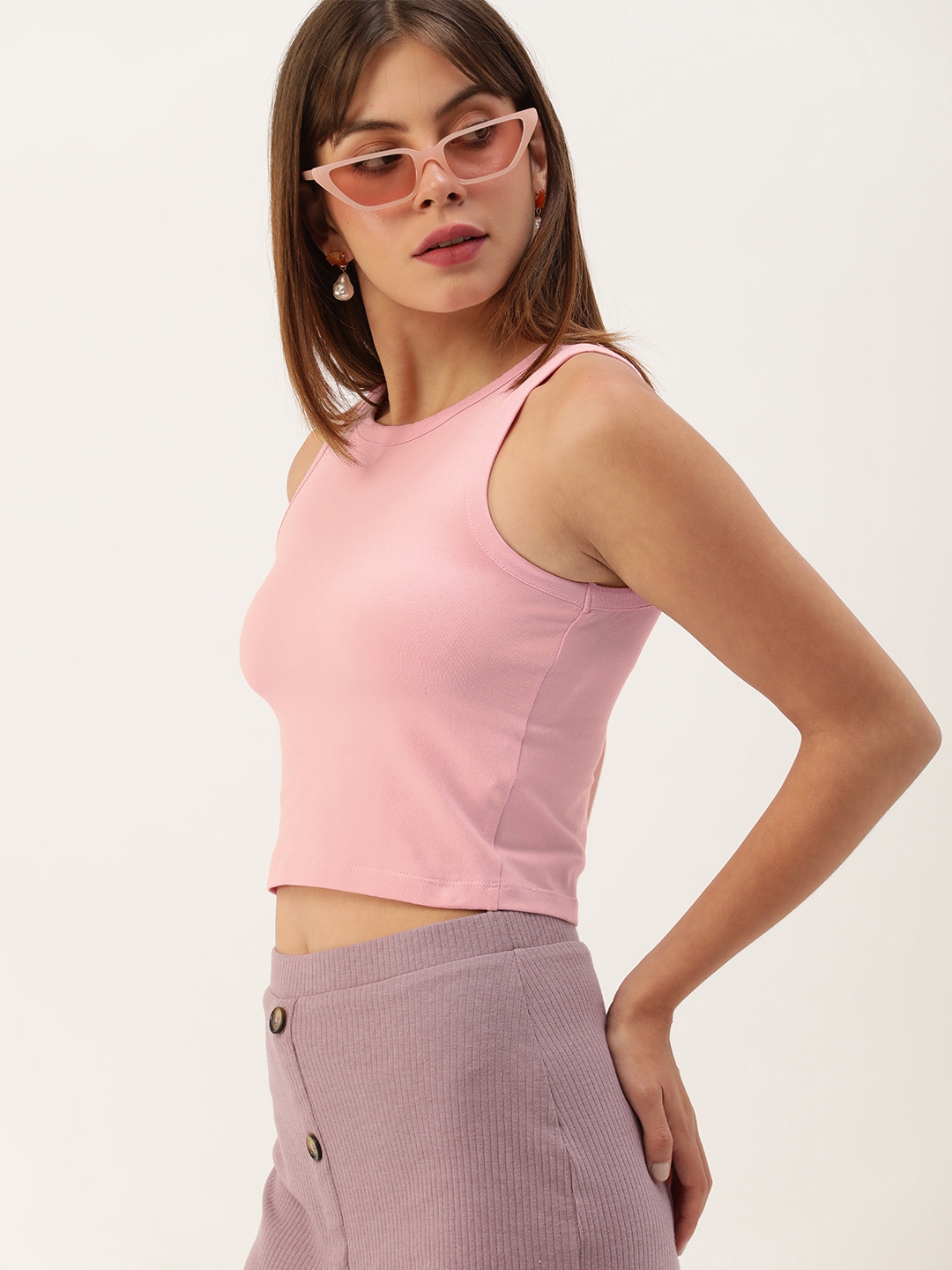 Buy Forever 21 Women Pink Solid Crop Fitted Top Tops For Women