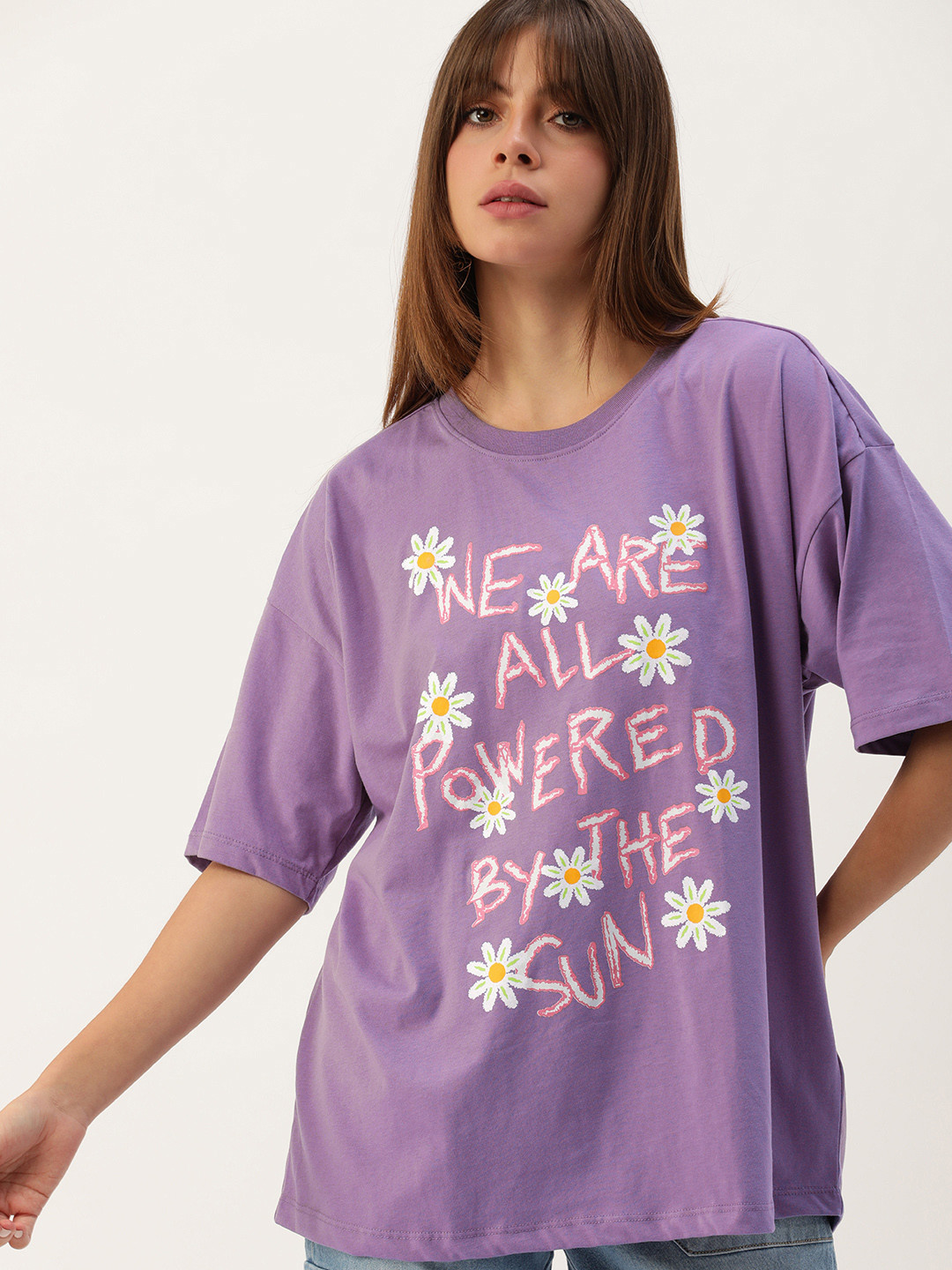 Buy FOREVER 21 Women Violet & Multicoloured Graphic Print Casual ...