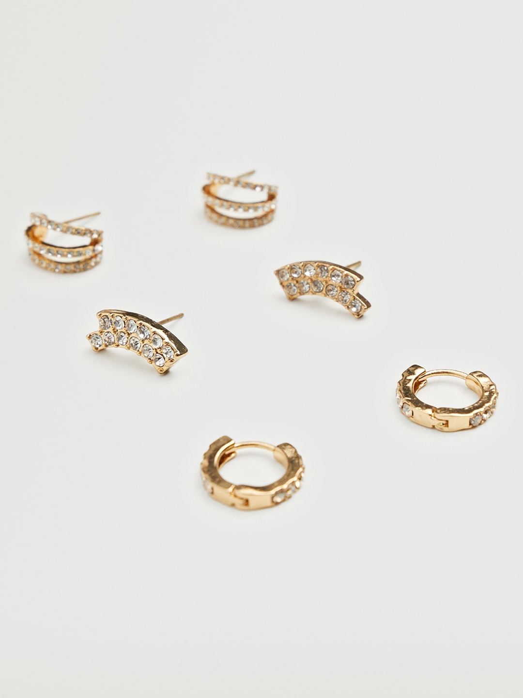 Buy MANGO Set Of 3 Gold Toned Stone Studded Stud Earrings - Earrings ...
