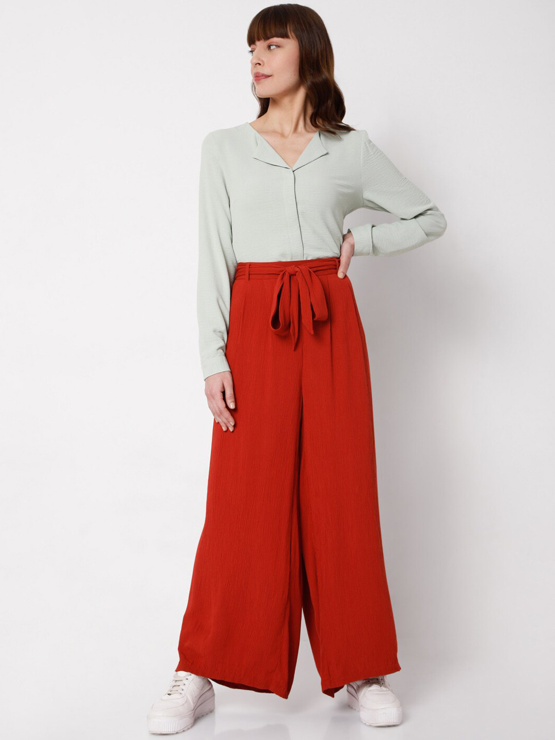 Buy Vero Moda Women Red Flared High Rise Trousers - Trousers for Women ...