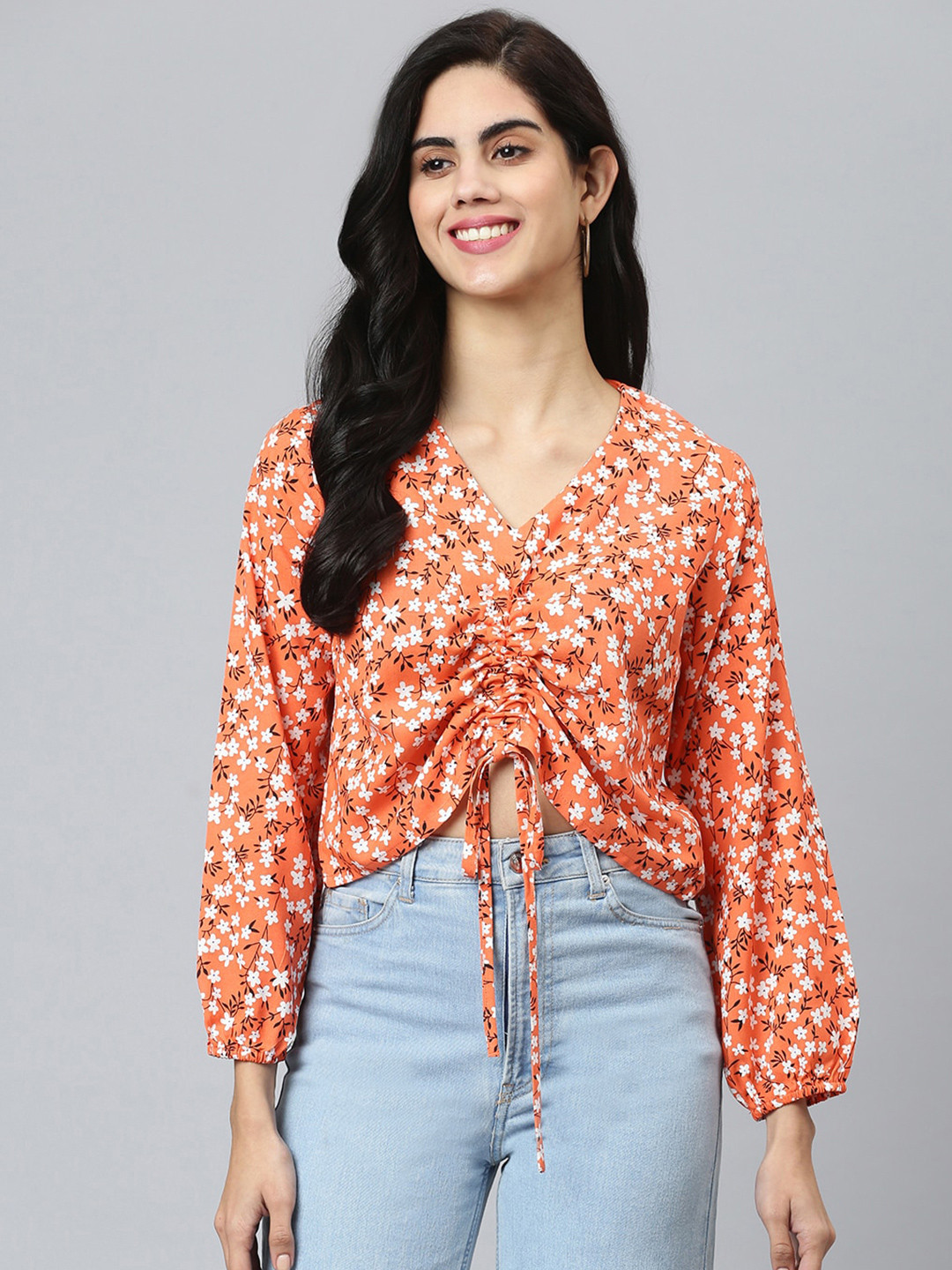 Buy FLAMBOYANT Women Orange Floral Print Crop Top - Tops for Women ...