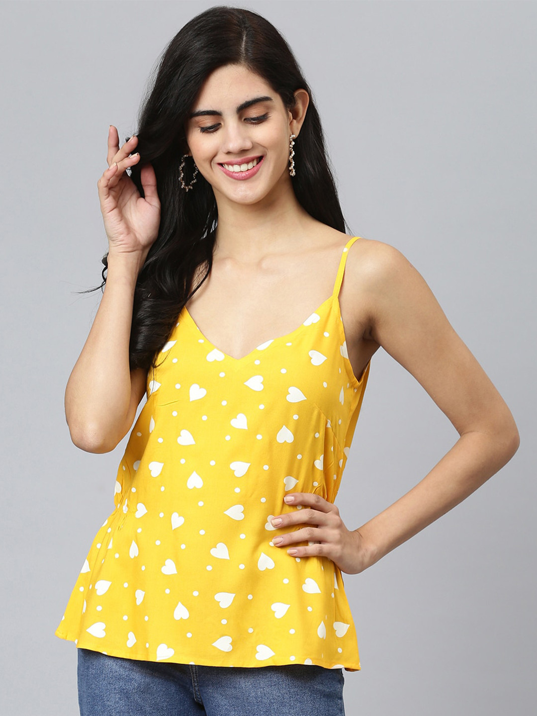 Buy FLAMBOYANT Yellow & White Geometric Printed Cami Top - Tops for ...