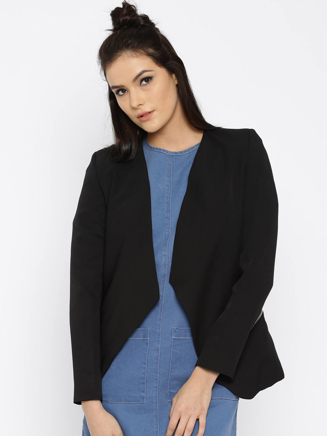 Buy Madame Black Front Open Blazer - Blazers for Women 1701868 | Myntra