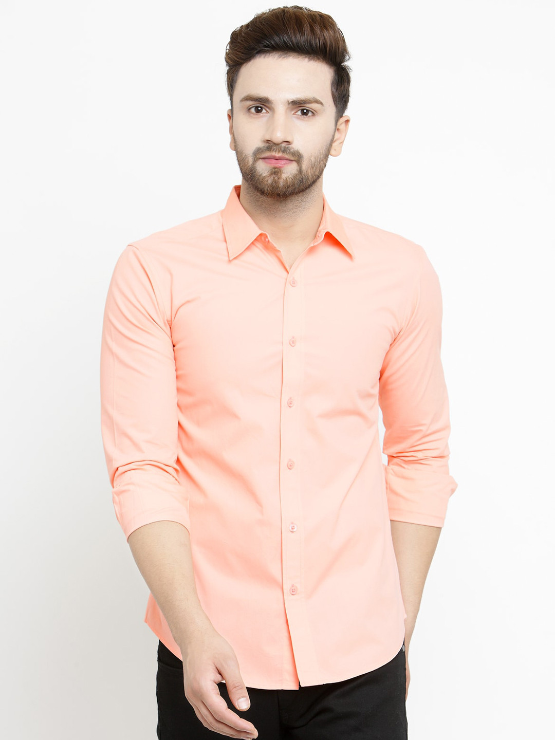 Buy Purple State Men Peach Coloured Slim Fit Cotton Casual Shirt ...