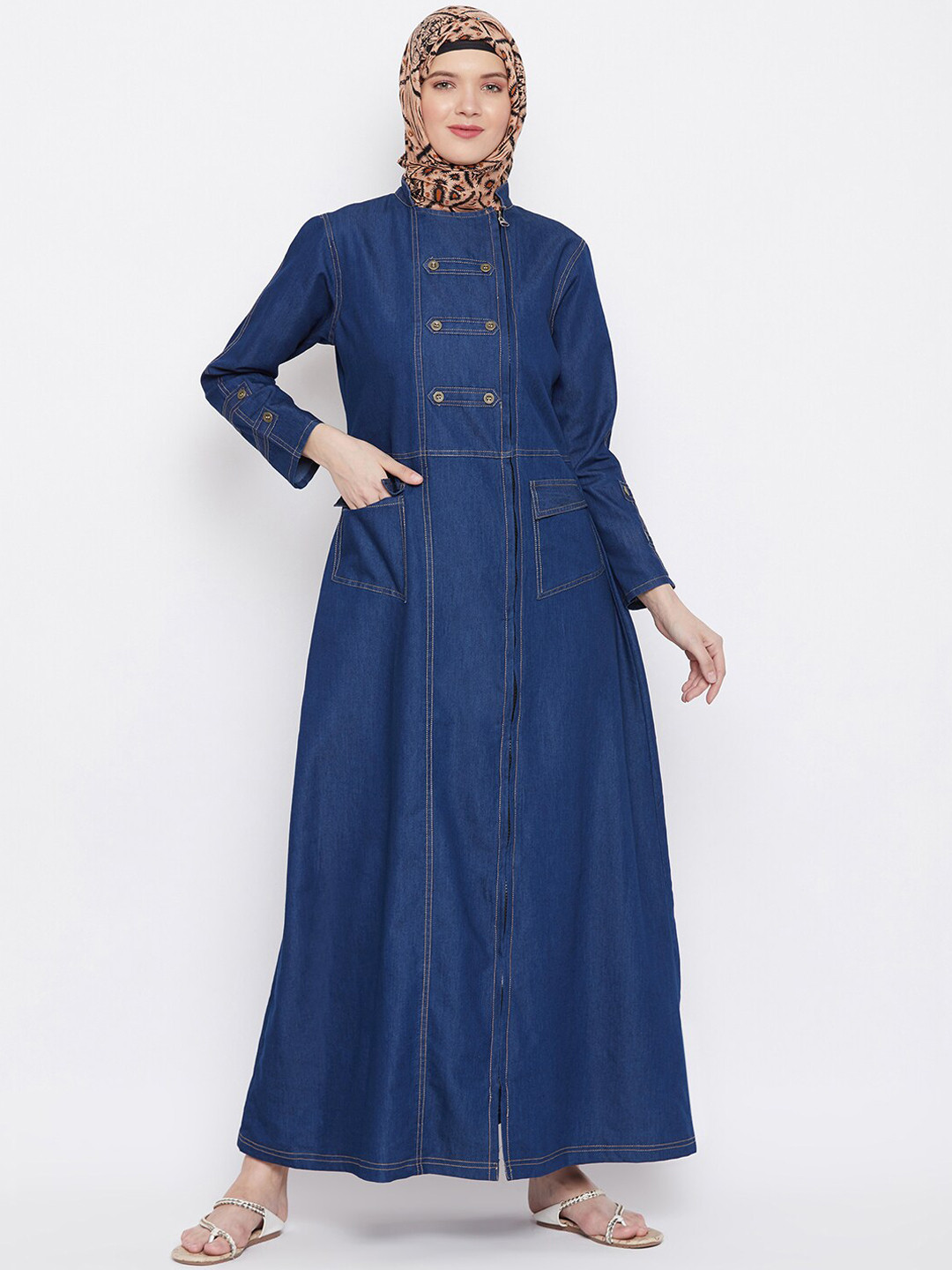 Buy MOMIN LIBAS Women Blue Solid Denim Abaya Burqa - Burqas for Women ...