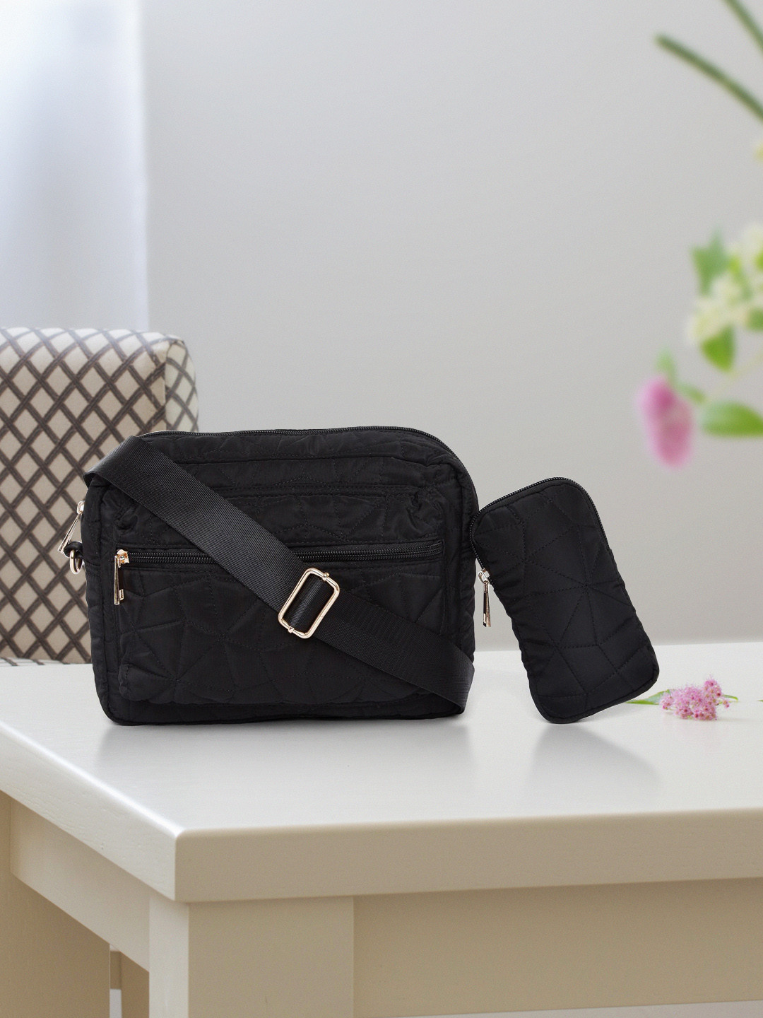 Buy Vero Moda Black Textured PU Structured Shoulder Bag - Handbags for ...