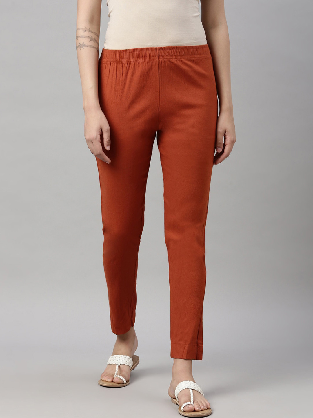 Buy GOLDSTROMS Women Rust Cigarette Trousers - Trousers for Women ...