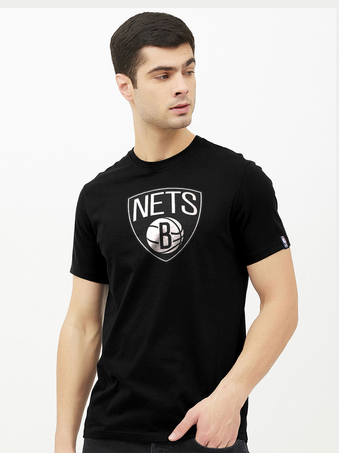 Buy NBA Men Black & White Brooklyn Nets Classic Crest T Shirt - Tshirts ...