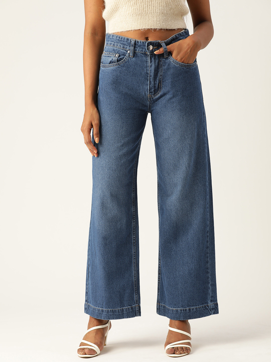 Buy Malachi Women Blue Loose Flared High Rise Light Fade Jeans - Jeans ...