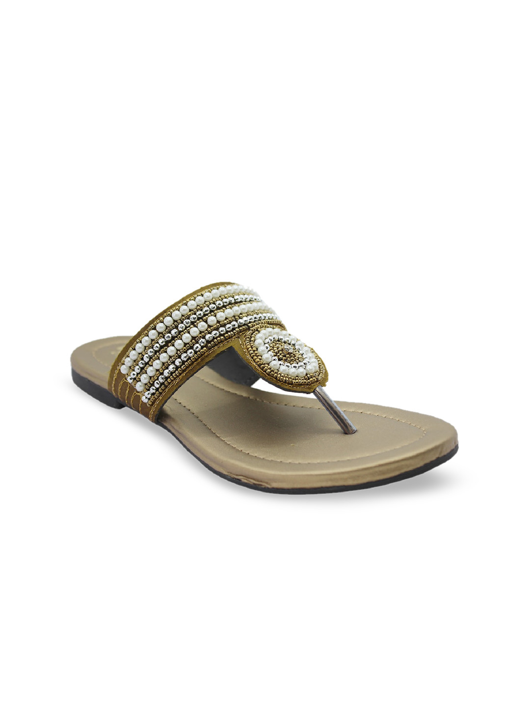 Buy WALK N STYLE COLLECTION Women Beige Embellished Leather Ethnic T ...