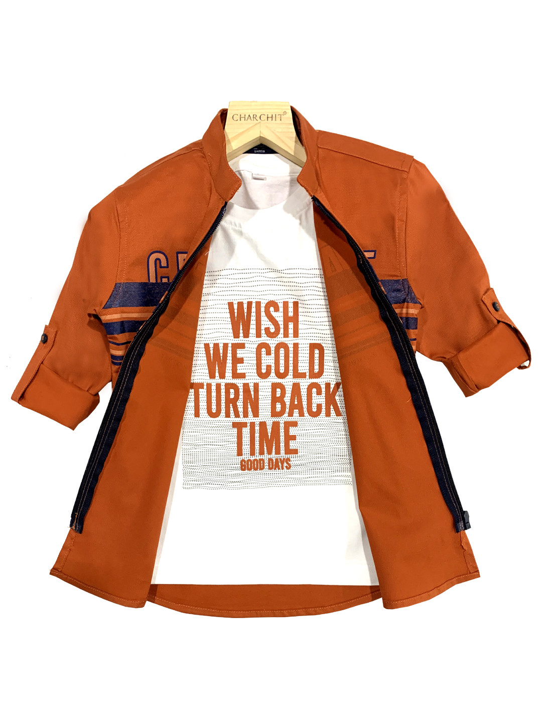 Buy CHARCHIT Boys Rust Brown Printed Cotton Blend Casual Shirt With T ...